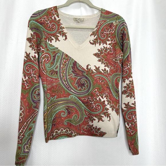 Etro | Sweaters | Etro Silk Blend V Neck Sweater Paisley Long Sleeve ...